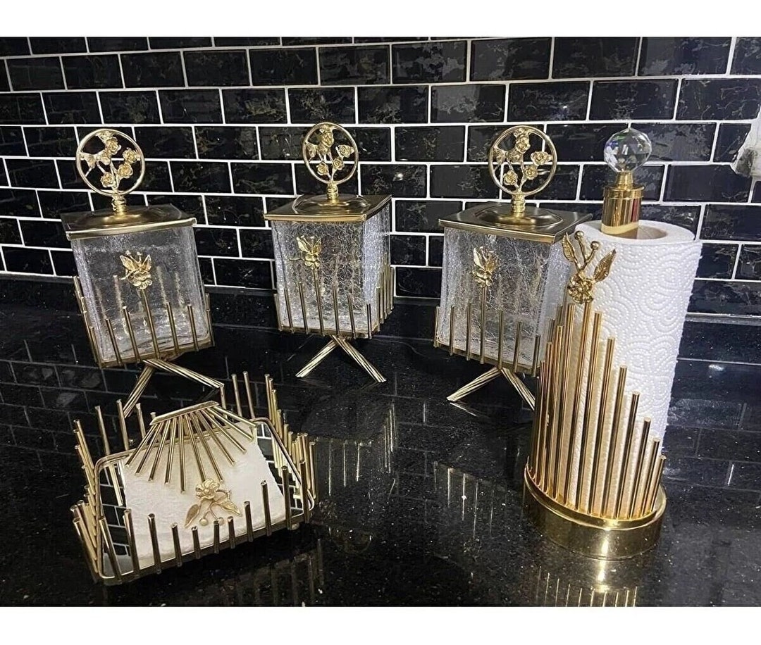 Unique Set for Kitchen Gold Glass Luxury Canister Spice Jars - Etsy