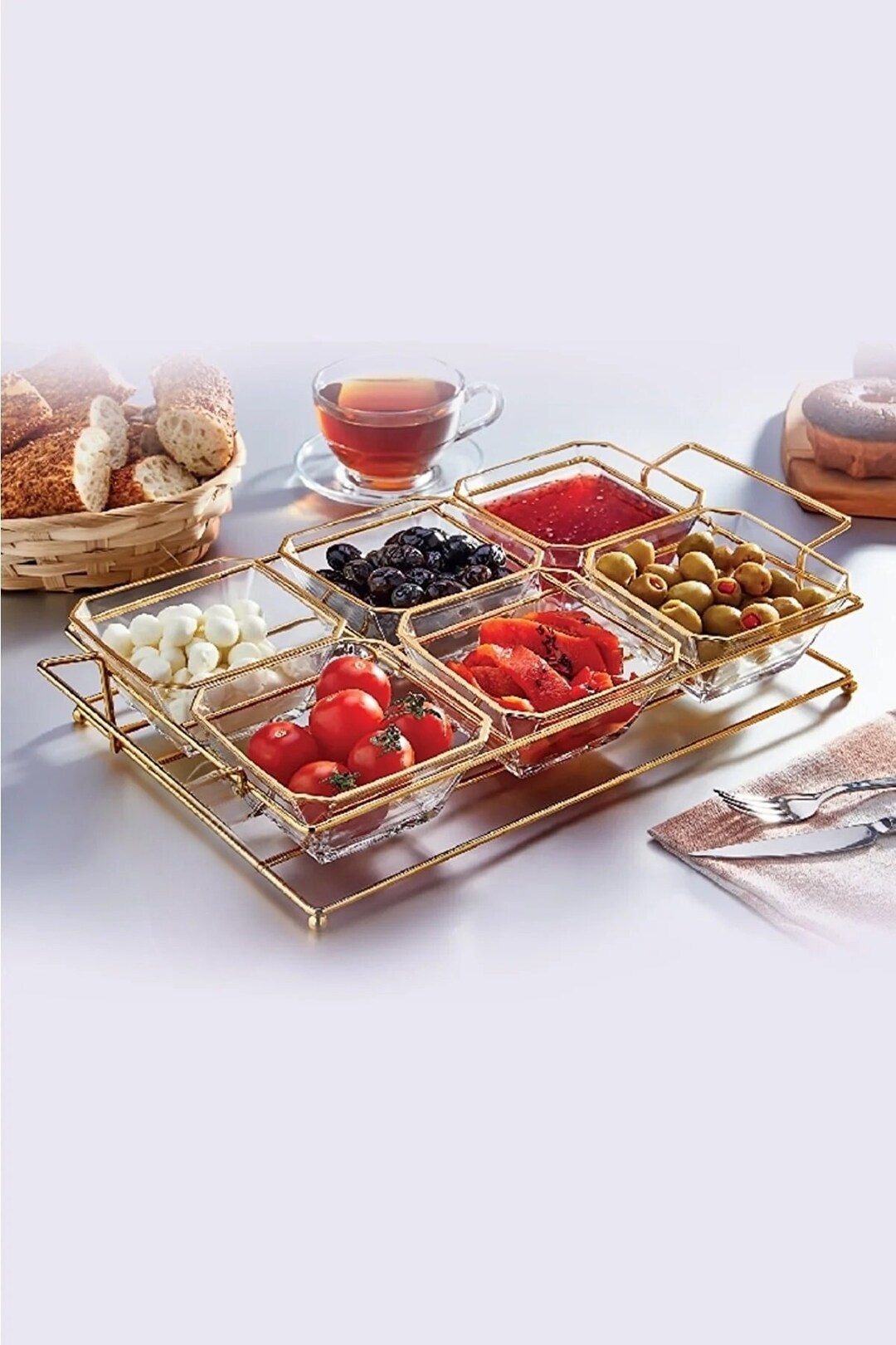 Serving Glass Bowl Set With Tray Stand Snack Nuts Dessert - Etsy
