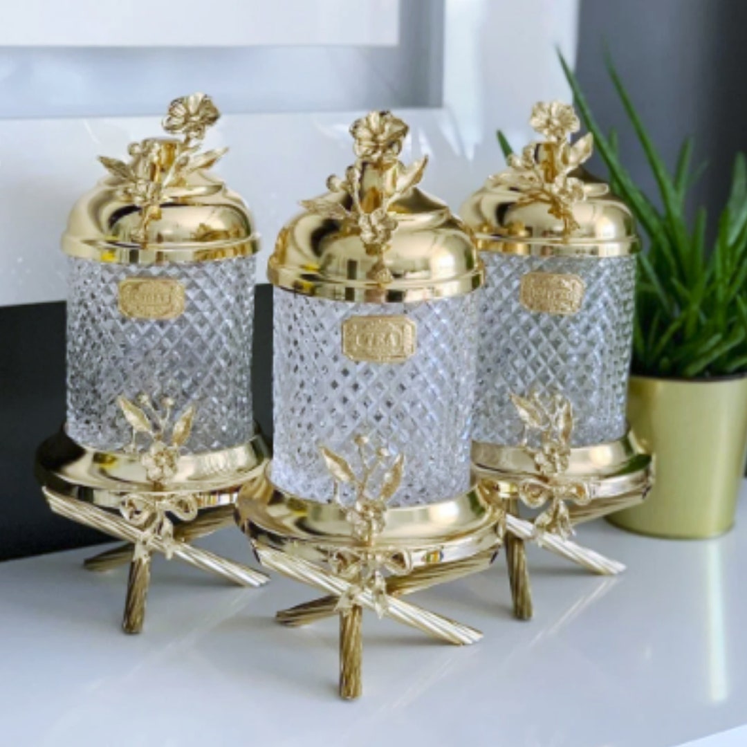 Glass Canister Set for Kitchen Gold Plated Unique Luxury - Etsy