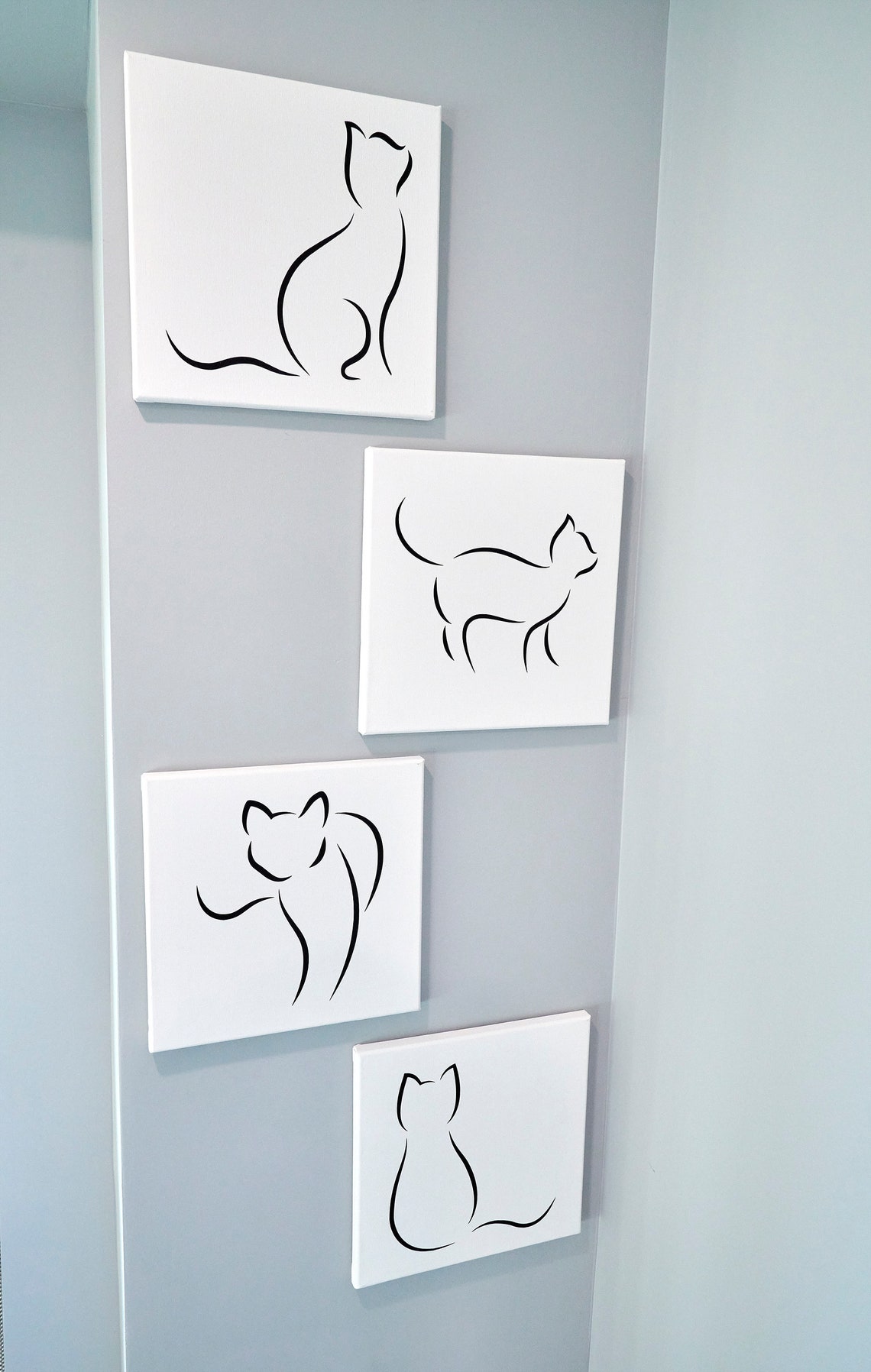 Canvas Cat Wall Art Cat Wall Decor Minimalist Wall Art Cute - Etsy