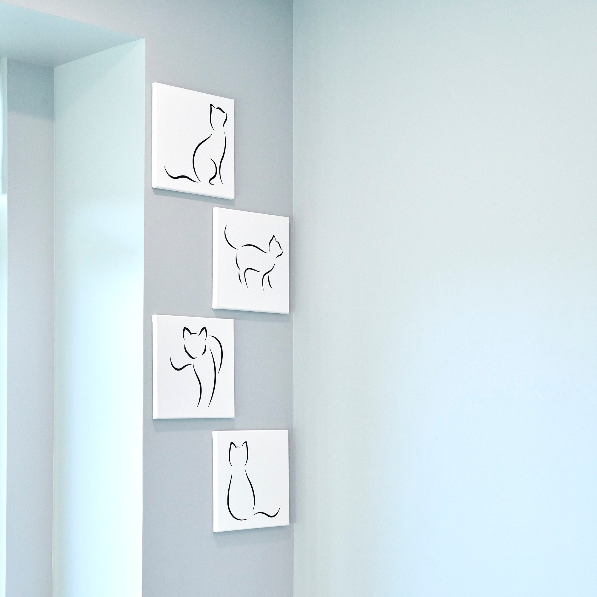 Canvas Cat Wall Art Cat Wall Decor Minimalist Wall Art Cute - Etsy