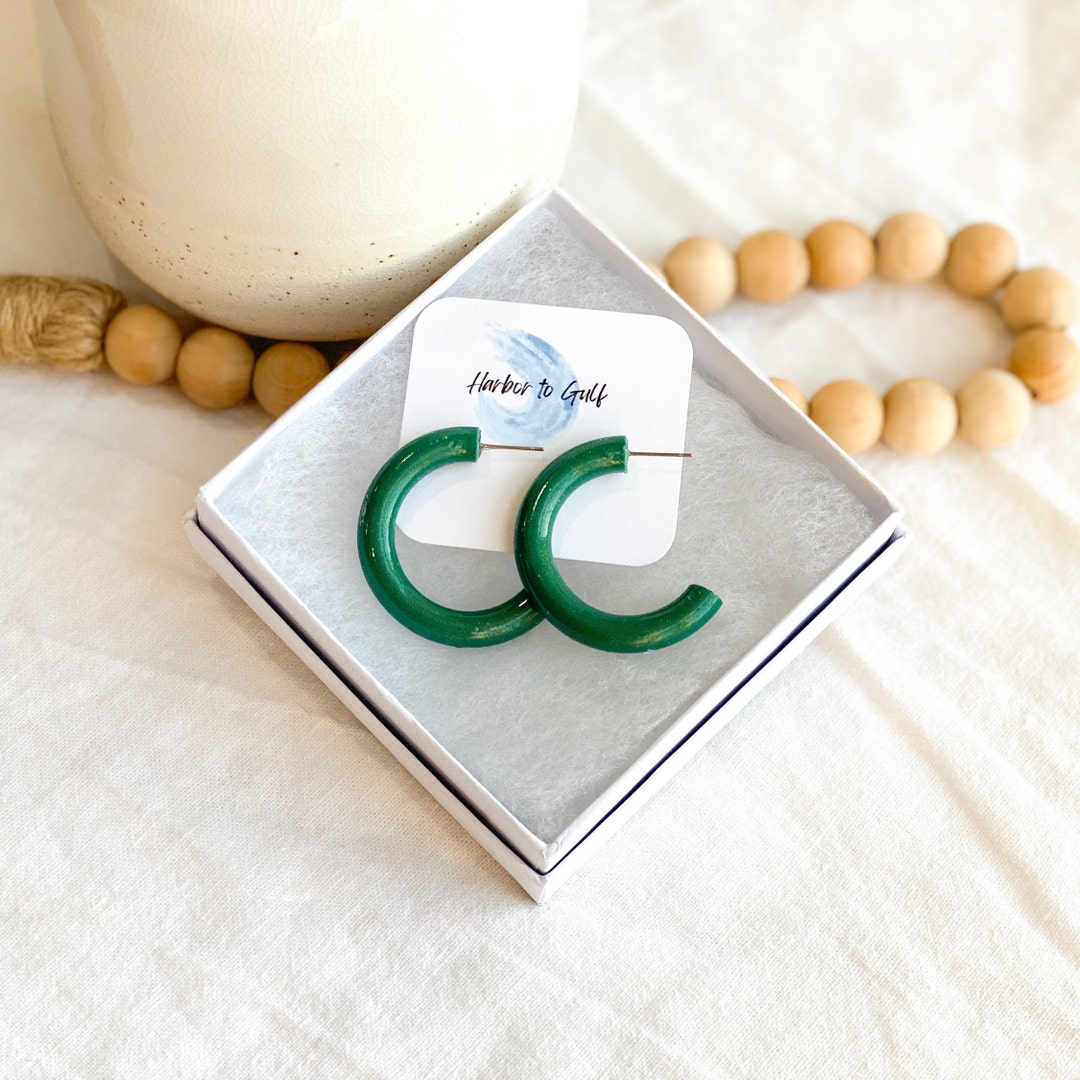 Clay Hoops, Handmade Jewelry, Polymer Clay Earrings, Red Hoops, Green ...