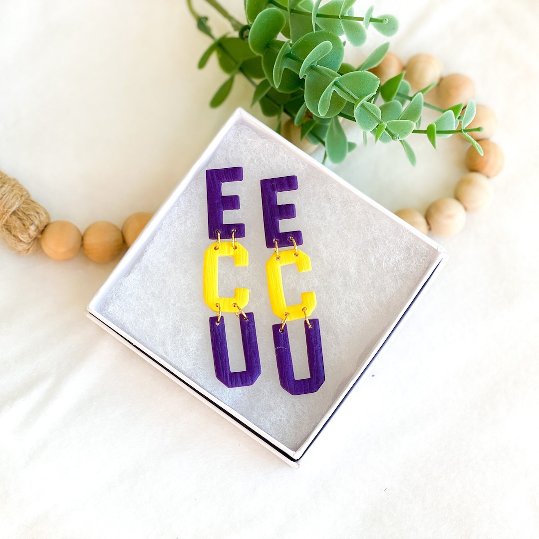 ECU Earrings, Polymer Clay Earrings, Handmade Gift, Purple & Gold ...