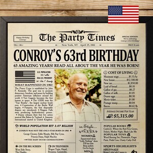 63rd Birthday Newspaper Poster Sign, Personalized Birthday Newspaper ...