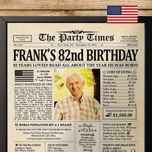 82nd Birthday Newspaper Poster Sign, 82nd Birthday Gift for Her or Him ...