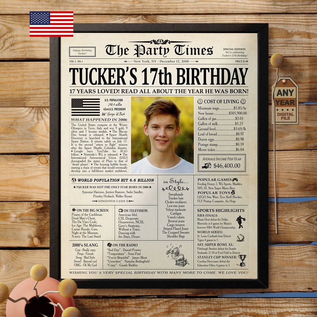 17th Birthday Newspaper Poster Sign Printable 17 Years Ago - Etsy