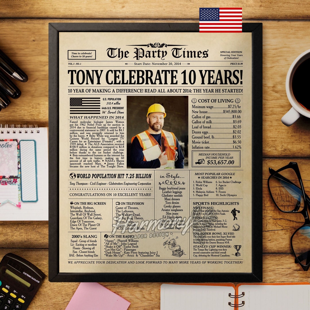 Work Anniversary Gift, Personalized Work Anniversary Newspaper Poster ...