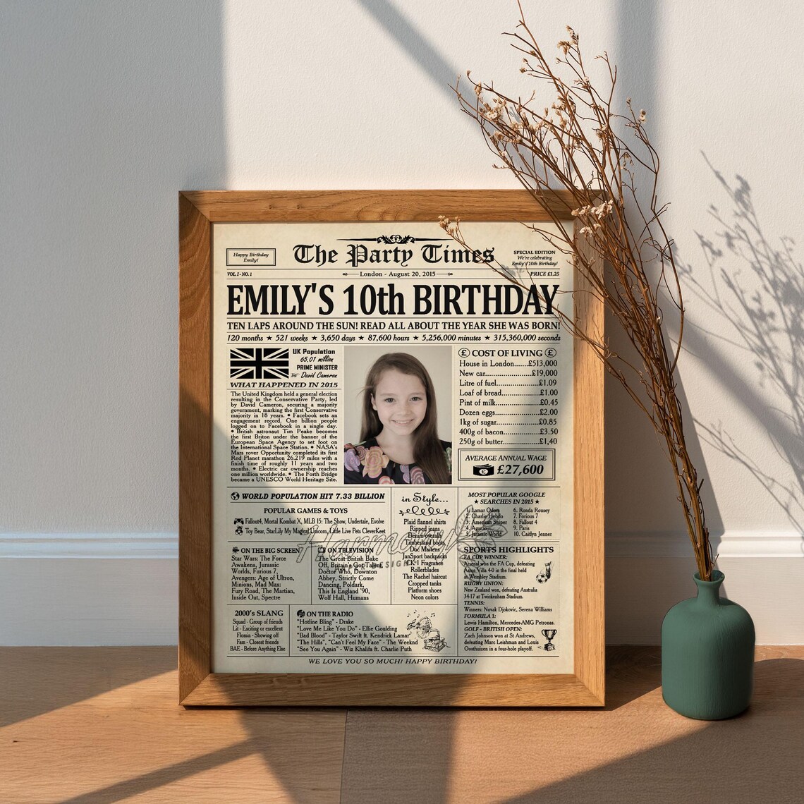 10th Birthday Newspaper Sign, Personalized 10th Birthday Gifts ...