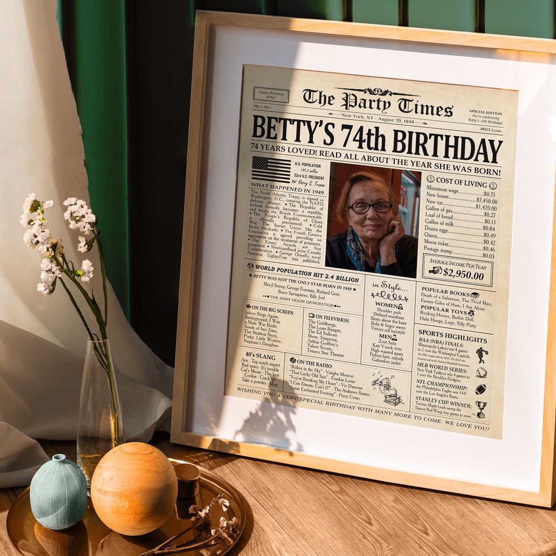 74th Birthday Newspaper Poster Sign Personalized Birthday - Etsy