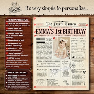 1st Birthday Newspaper Poster Sign, 1st Birthday Gift for Son or ...
