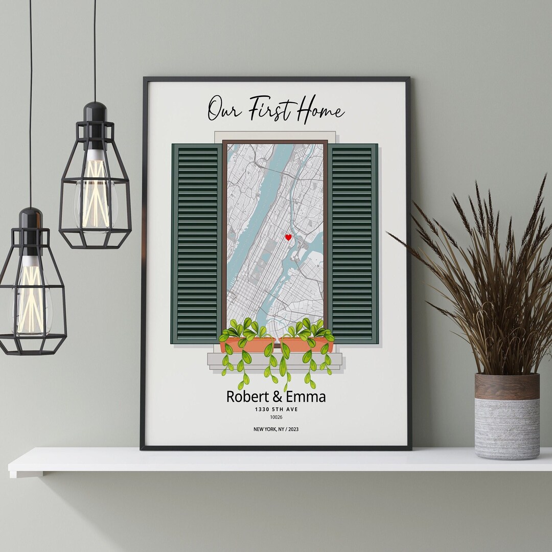 Custom Map Print, New Home Gift, First House, Apartment, Personalized ...
