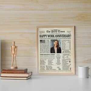 Personalized Newspaper Work Anniversary Gift, ANY YEAR, 10 Year Work ...