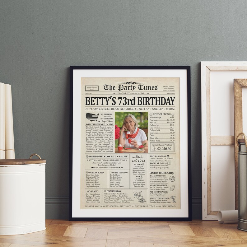 73rd Birthday Newspaper Poster Sign Personalized Birthday - Etsy