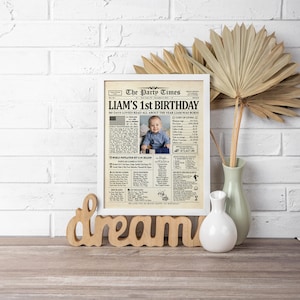 1st Birthday Newspaper Poster Sign, 1st Birthday Gift for Son or ...