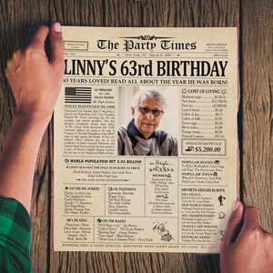 63rd Birthday Newspaper Poster Sign Personalized Birthday - Etsy