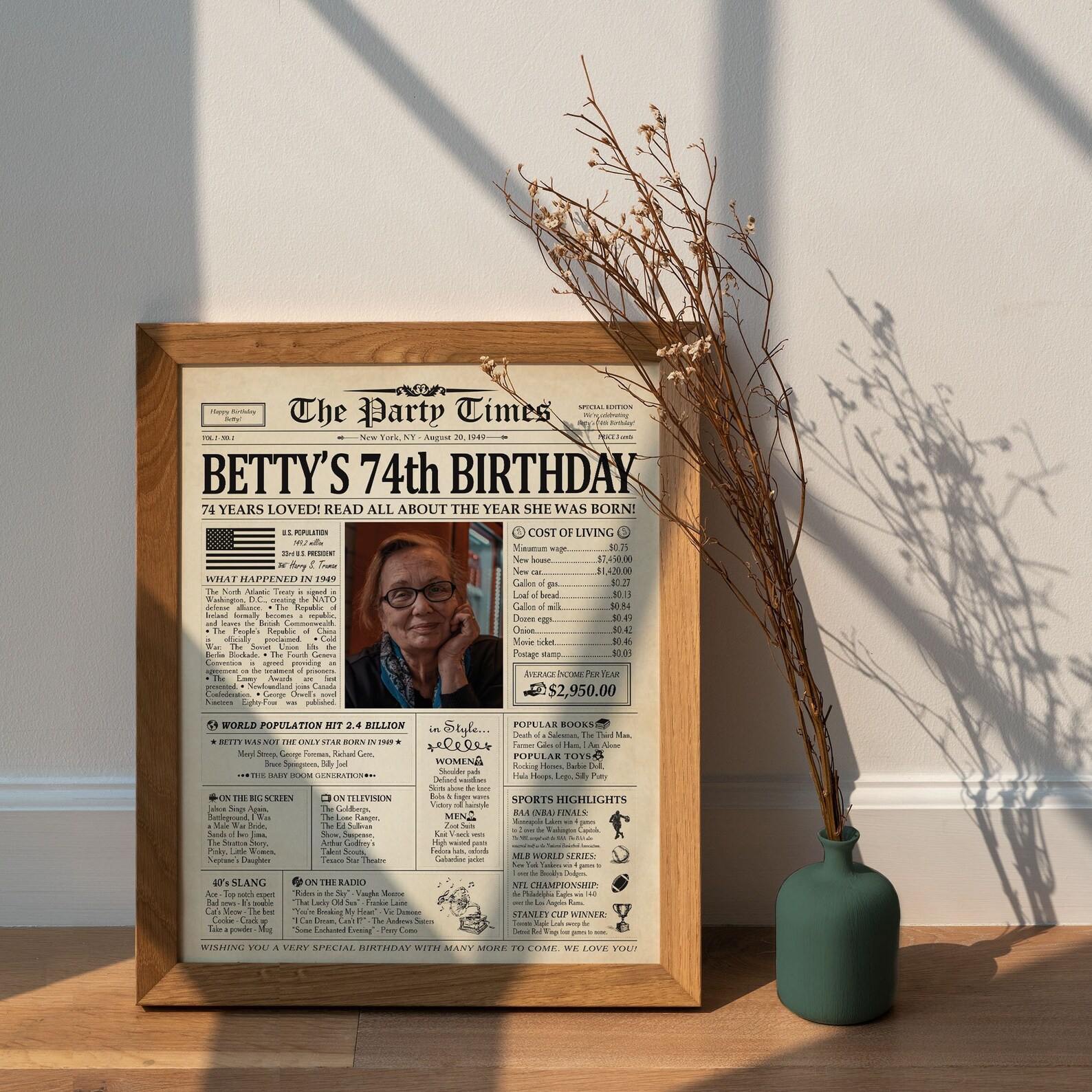 74th Birthday Newspaper Poster Sign Personalized Birthday - Etsy