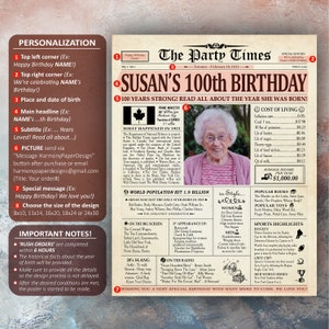 100th Birthday Gift 100th Birthday Newspaper Poster Sign 100 - Etsy