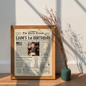 1st Birthday Newspaper Poster Sign, 1st Birthday Gift for Son or ...