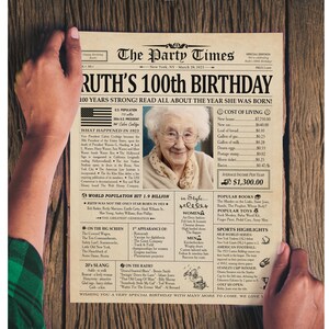 100th Birthday Gift 100th Birthday Newspaper Poster Sign 100 - Etsy