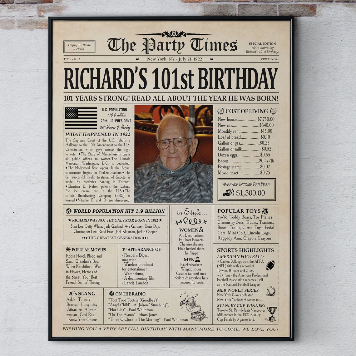 101st Birthday Gift 101st Birthday Newspaper Poster Sign 101 - Etsy