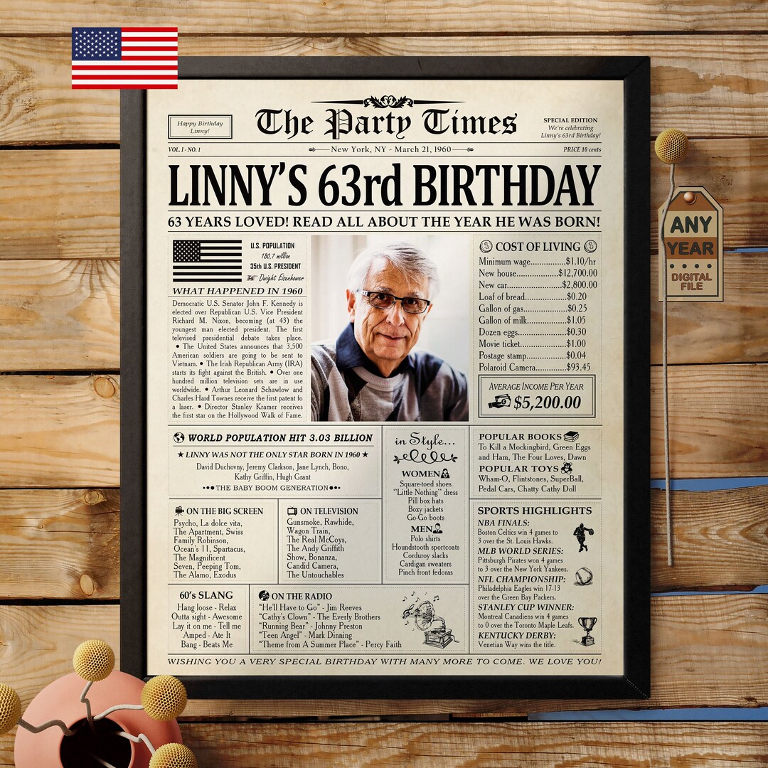 63rd Birthday Newspaper Poster Sign Personalized Birthday - Etsy