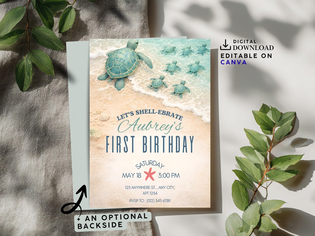 Sea Turtle Birthday Invite, Beach Party, Ocean Theme First Birthday ...