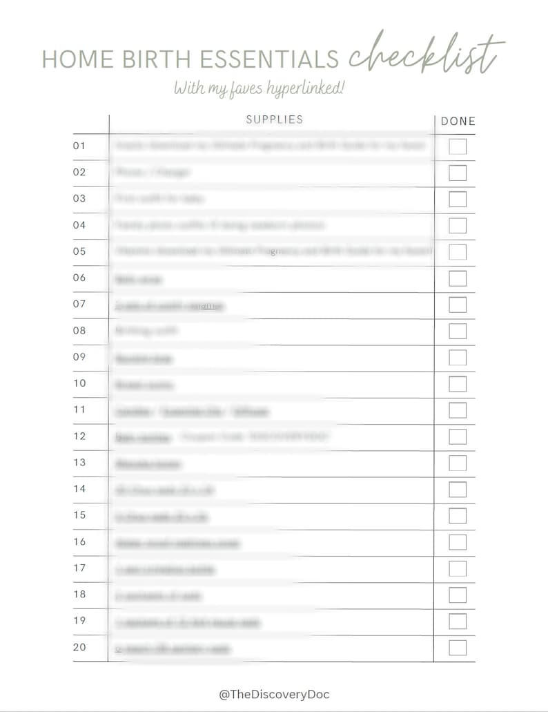 Home Birth Checklist - Etsy