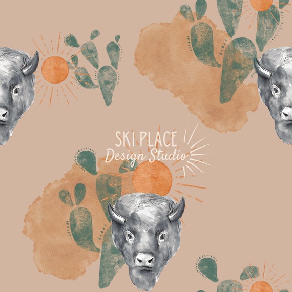 Sketched Buffalo Desert Seamless Cactus Seamless Boy - Etsy