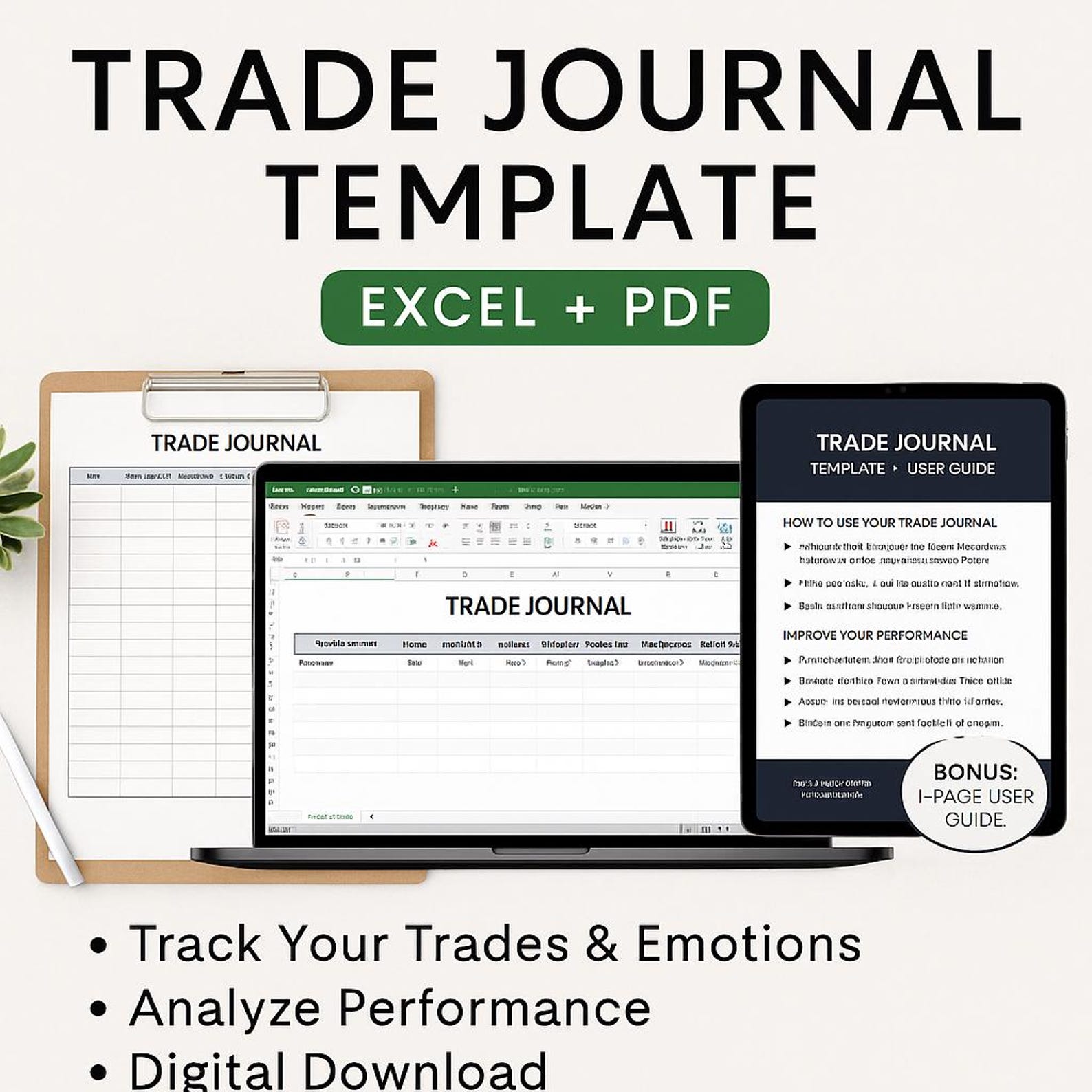 Trade Journal Template (excel + PDF) – Track Your Trades, Emotions ...