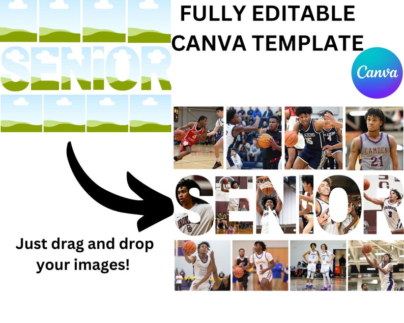 Senior Photo Collage Template| Canva Template, Senior Gift, Grad Party ...