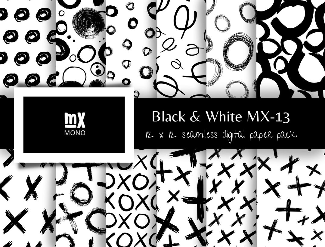 Black & White Digital Paper Set Seamless Pattern Boho Patterns Doodle ...