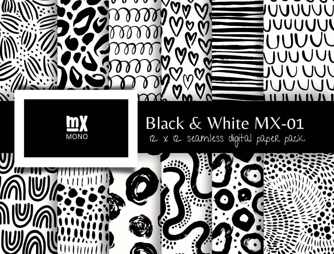Black & White Doodle Pattern Digital Paper Set (JPEG) - Etsy