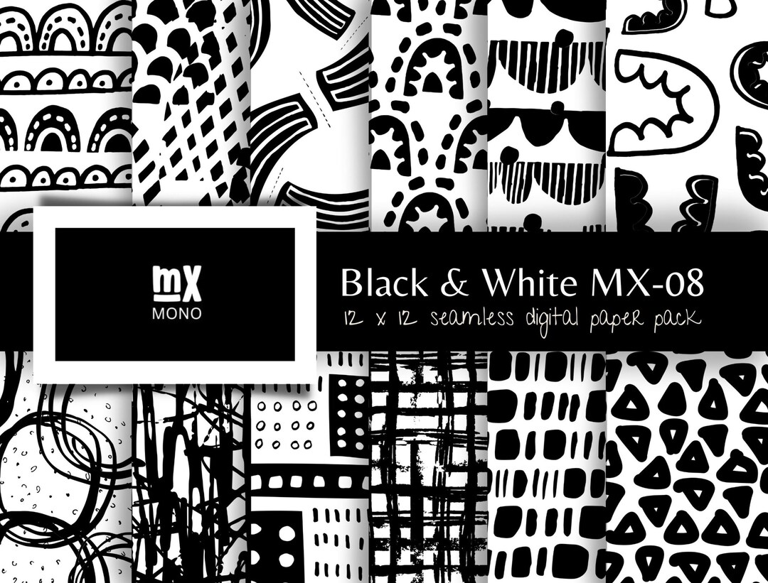 Black & White Doodle Pattern Digital Paper Set (JPEG) - Etsy