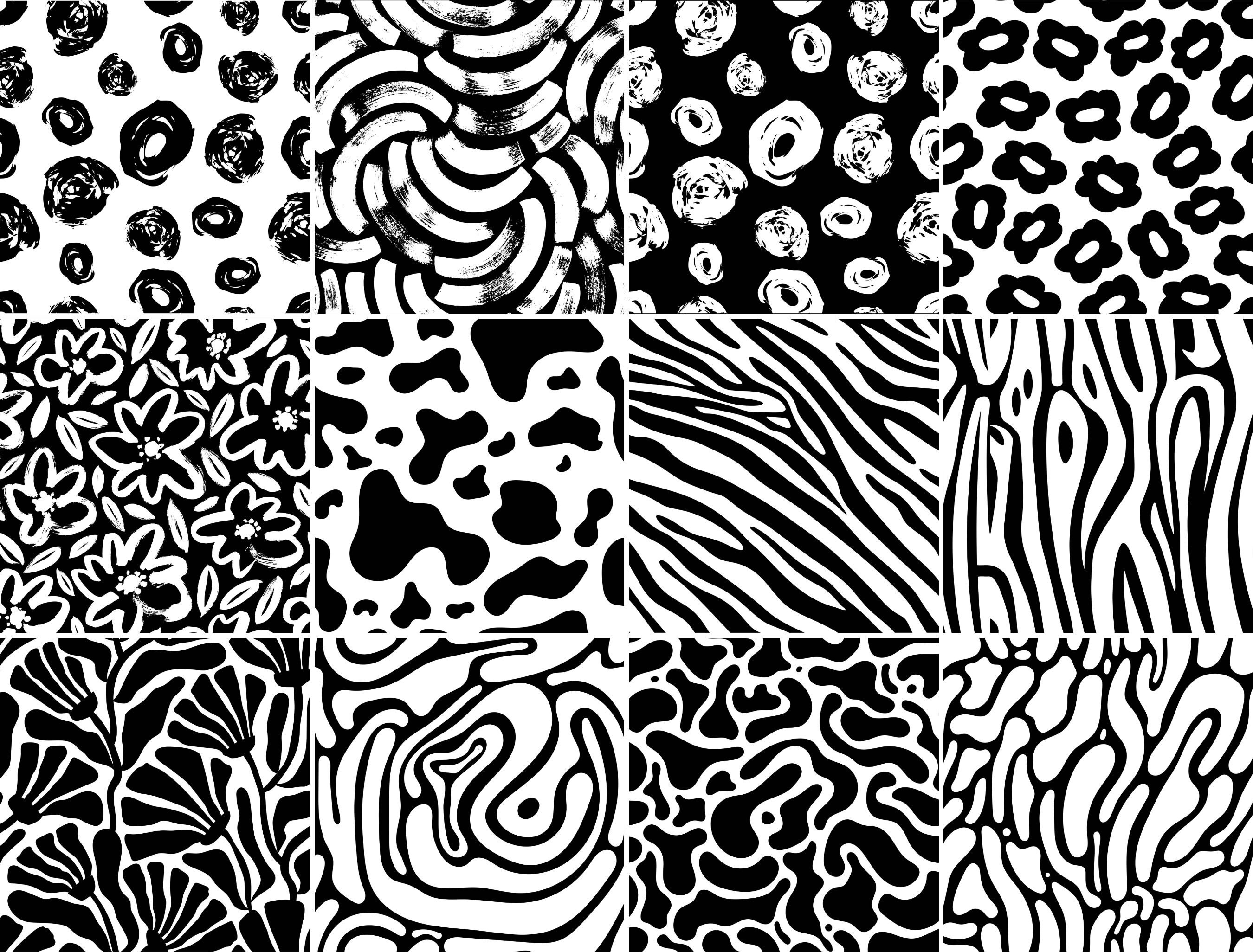 Black & White Digital Paper Set Seamless Pattern Boho Patterns Abstract ...