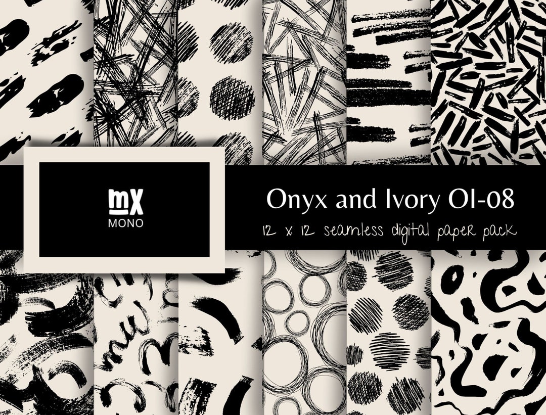 Black & Ivory Digital Paper Set, Seamless Pattern, Boho Patterns ...