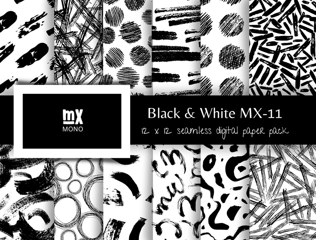 Black & White Digital Paper Set Seamless Pattern Boho Patterns Doodle ...