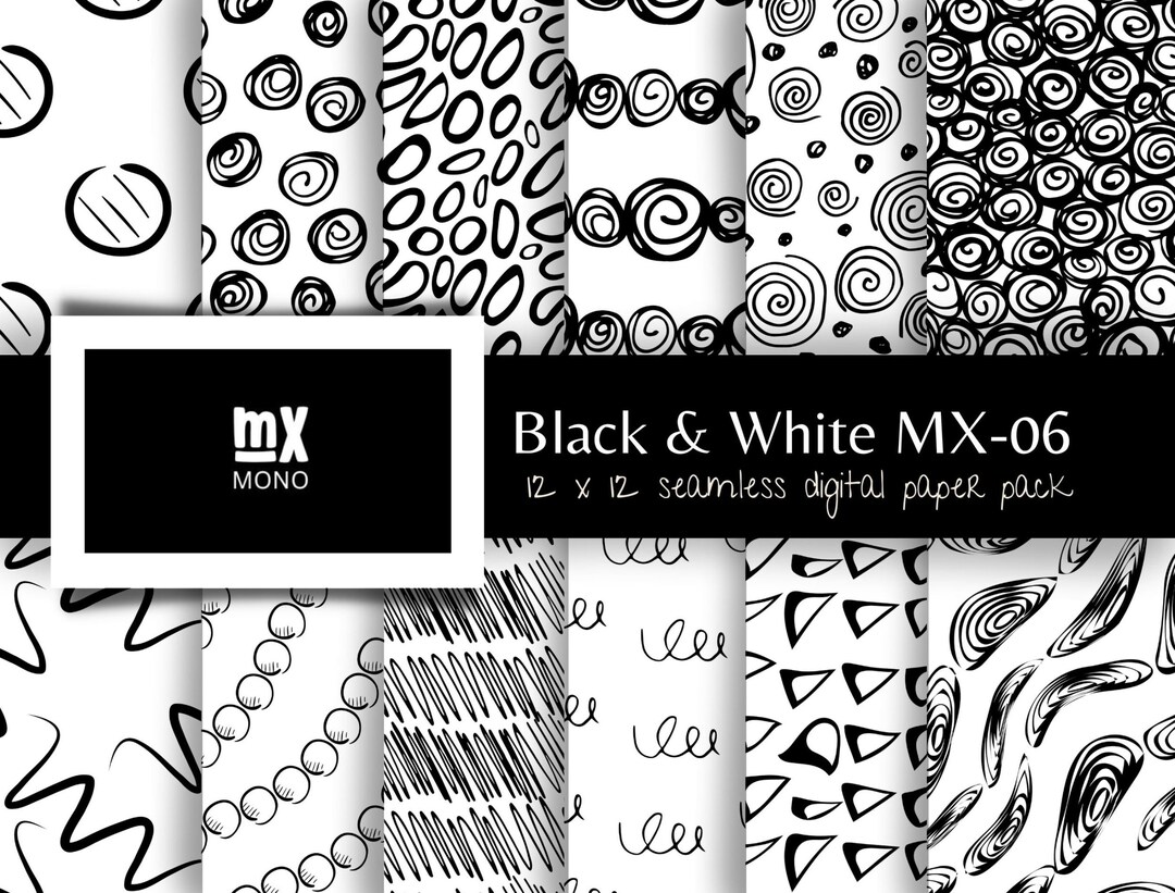 Black & White Doodle Pattern Digital Paper Set (PDF) - Etsy