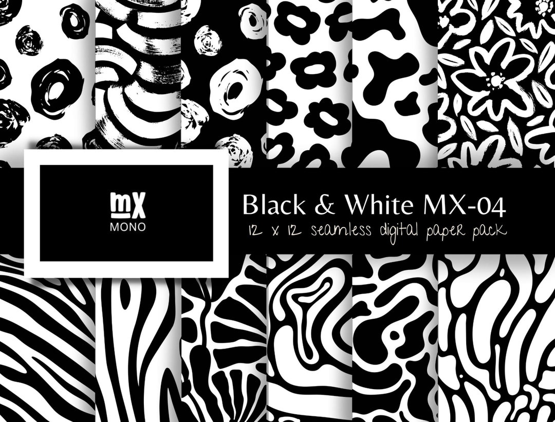 Black & White Digital Paper Set Seamless Pattern Boho Patterns Abstract ...