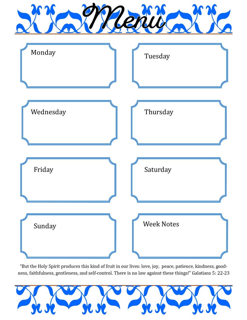 Weekly Menu Bible Verse Printable Planner - Etsy