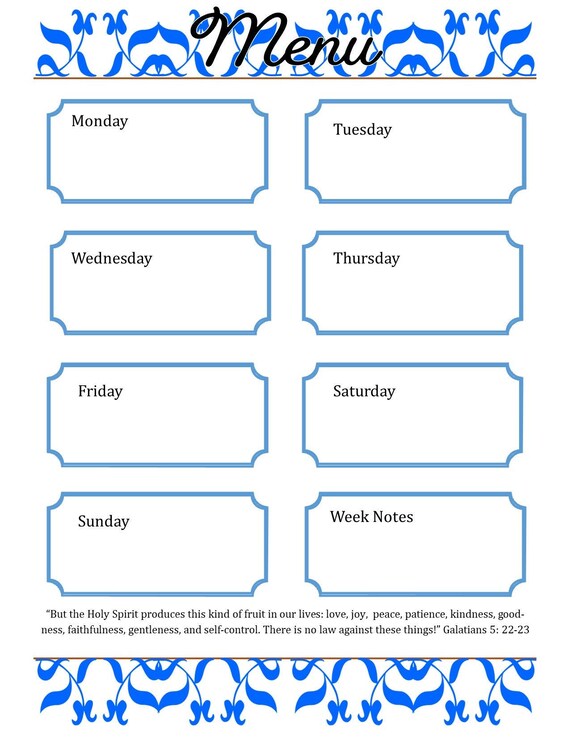 Weekly Menu Bible Verse Printable Planner | Etsy