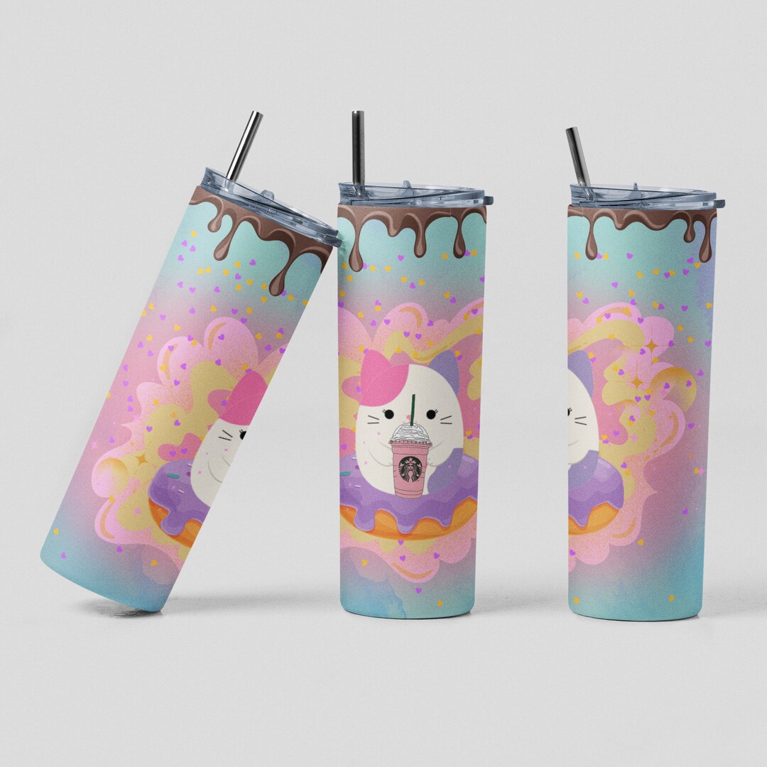 Cute Squishmallow Kitty With Slushie Design, 20 Oz Skinny Tumbler ...