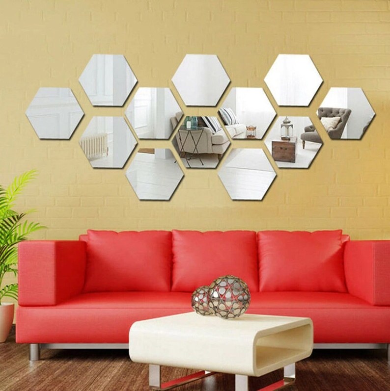 12pcs 3D Mirror Wall Sticker Hexagon Mirror DIY Stickers Home - Etsy