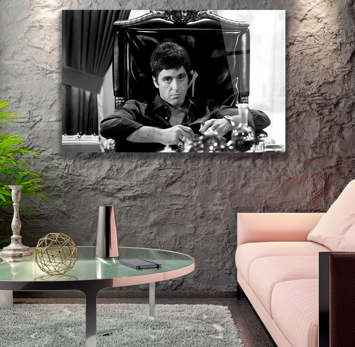Scarface Glass Printing, Tony Montana, Tempered Glass Wall Art, Modern ...