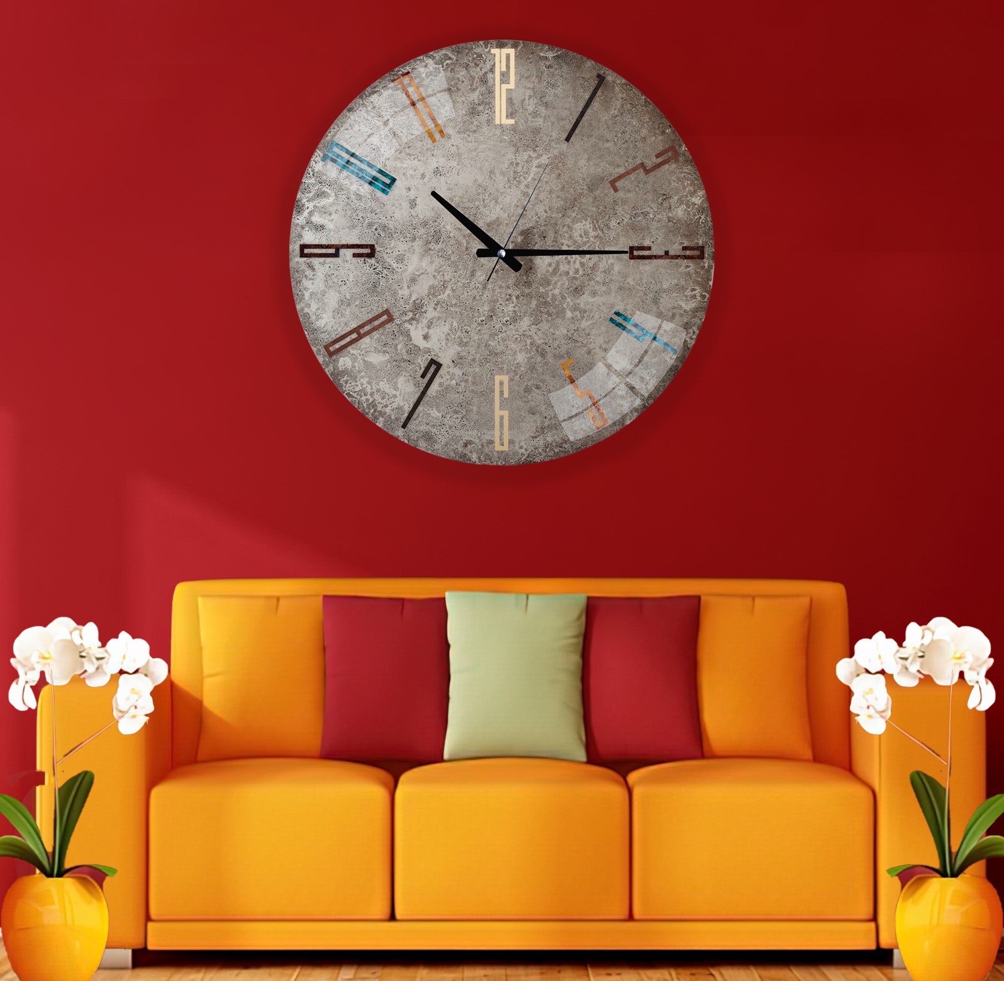 Tempered Glass Wall Clock, Stone Color Wall Clock, Housewarming Gift ...