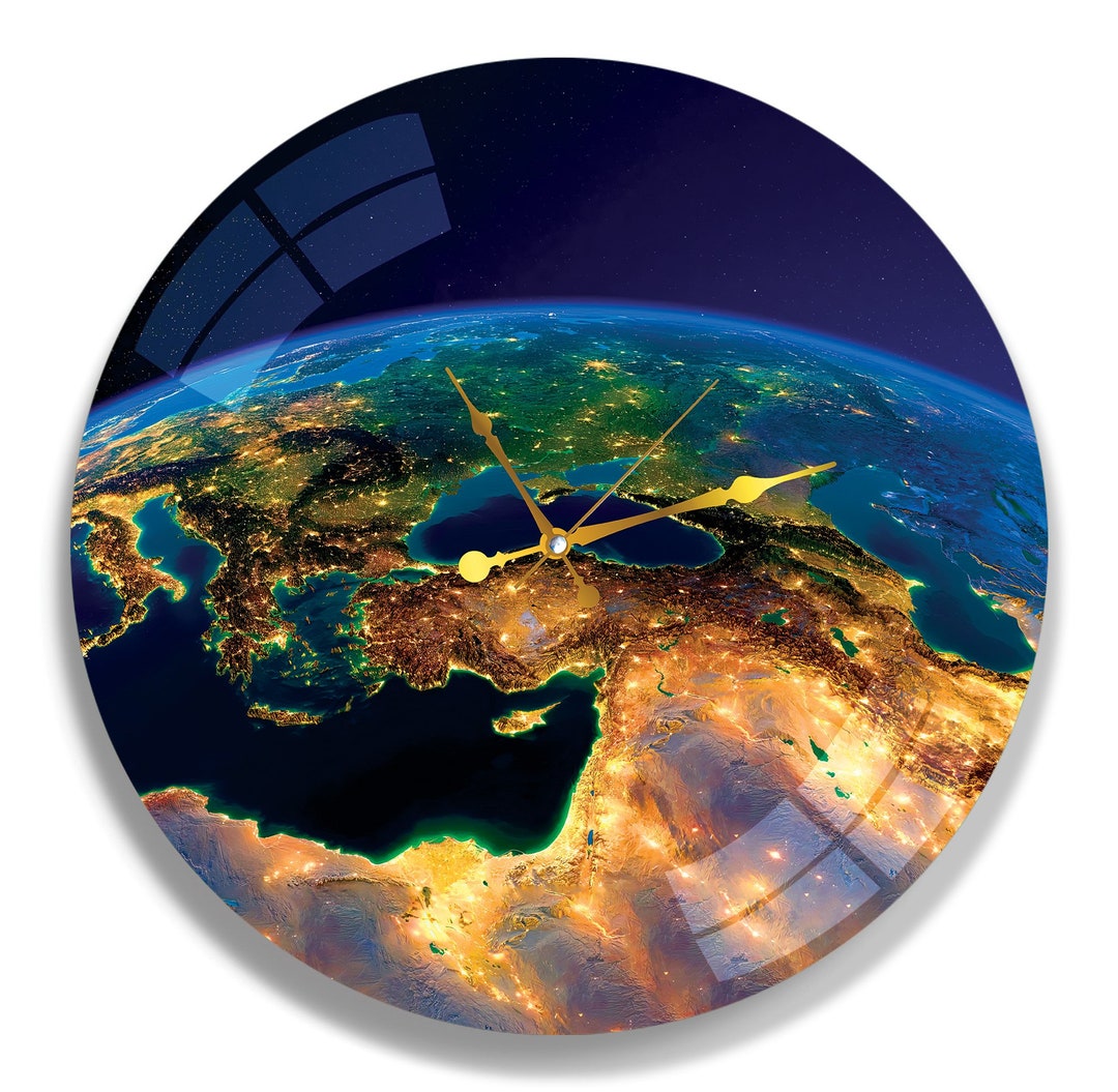 World Wall Clock, Tempered Glass Wall Clock, Housewarming Gift, Modern ...