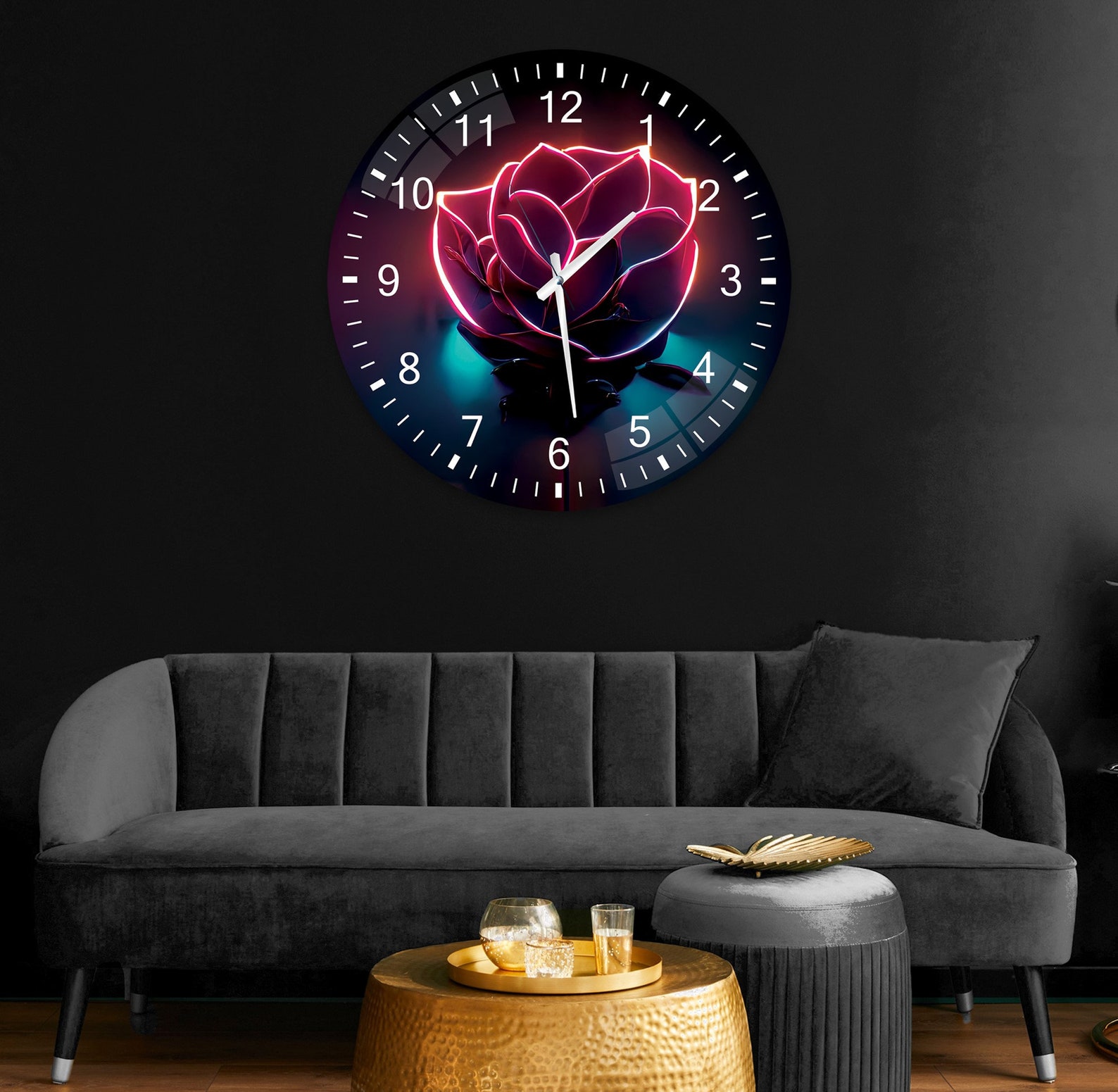 Large Wall Clock, Rose Wall Clock, Tempered Glass Wall Clock ...