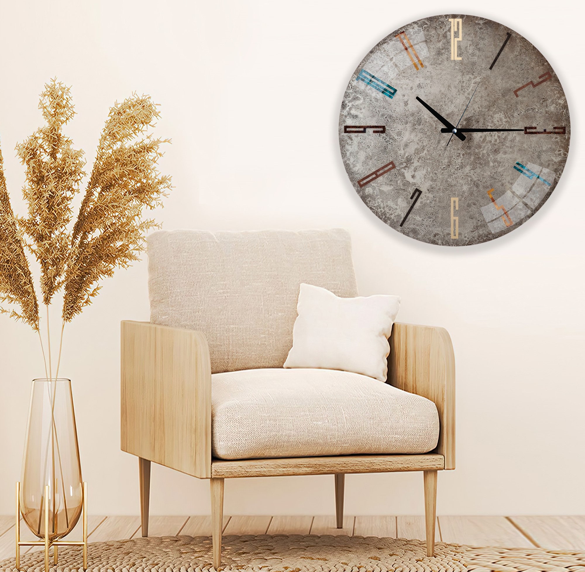 Tempered Glass Wall Clock, Stone Color Wall Clock, Housewarming Gift ...