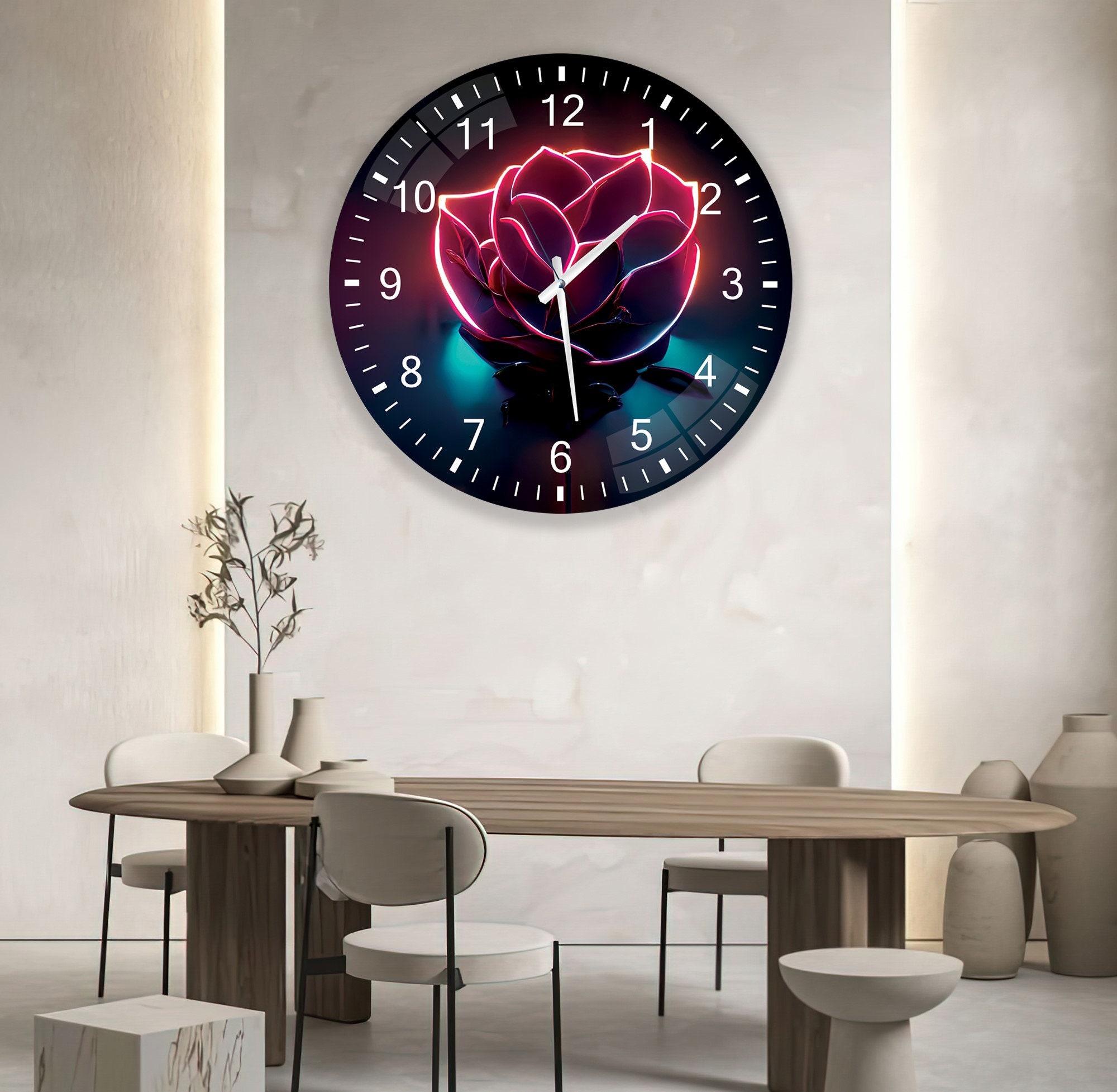 Large Wall Clock, Rose Wall Clock, Tempered Glass Wall Clock ...