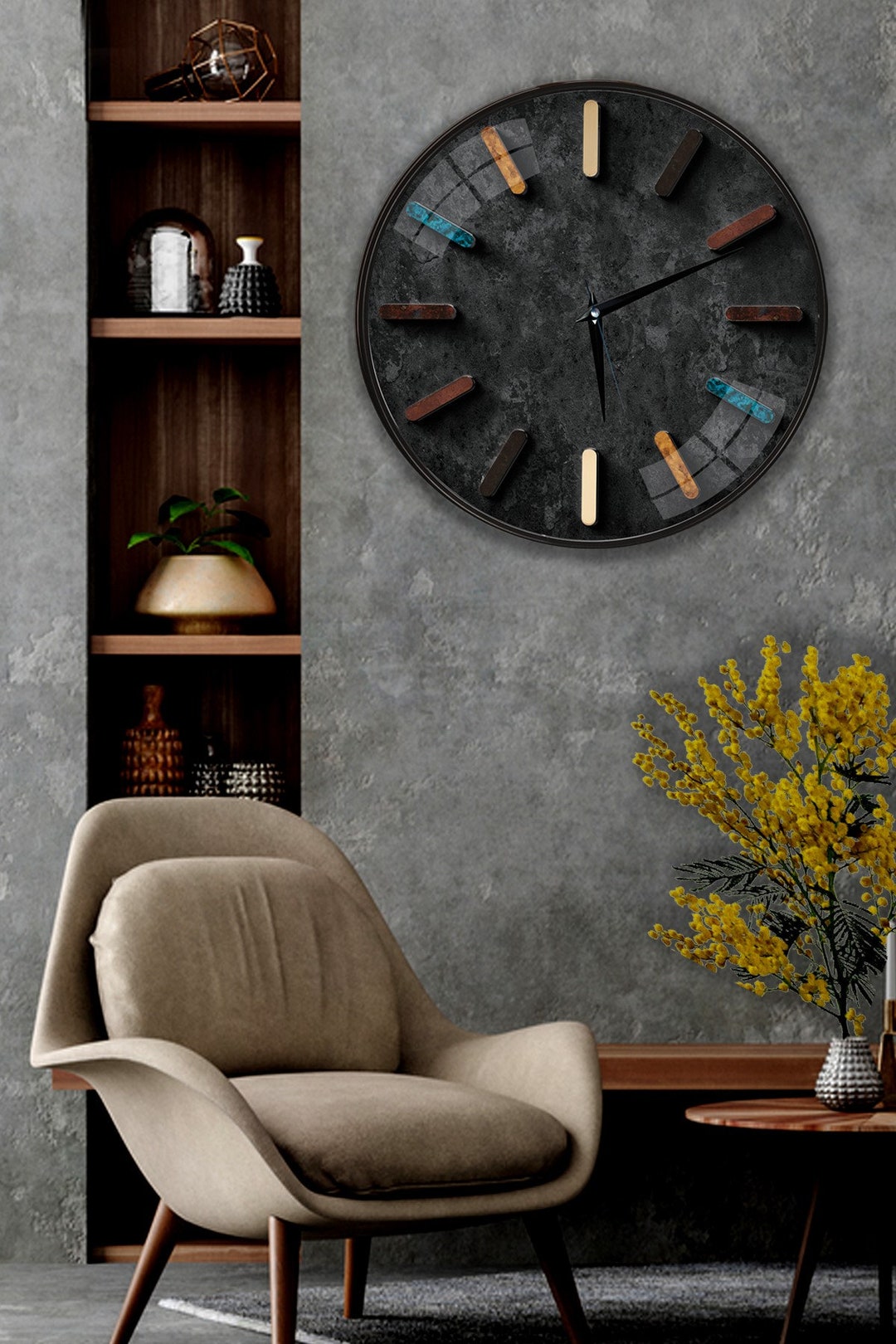 3D Stone Wall Clock, Silent Minimalist Wall Clock, Modern Wall Clock ...