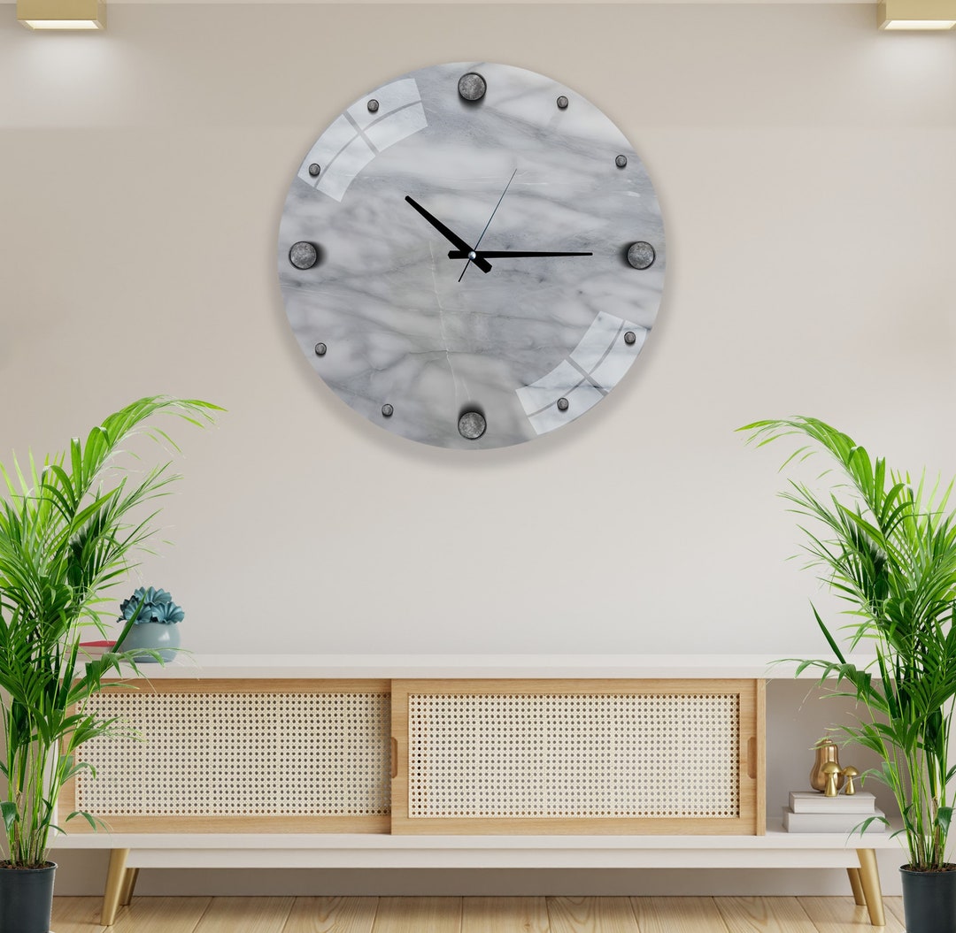 Large Wall Clock, Marble Wall Clock, Tempered Glass Wall Clock ...